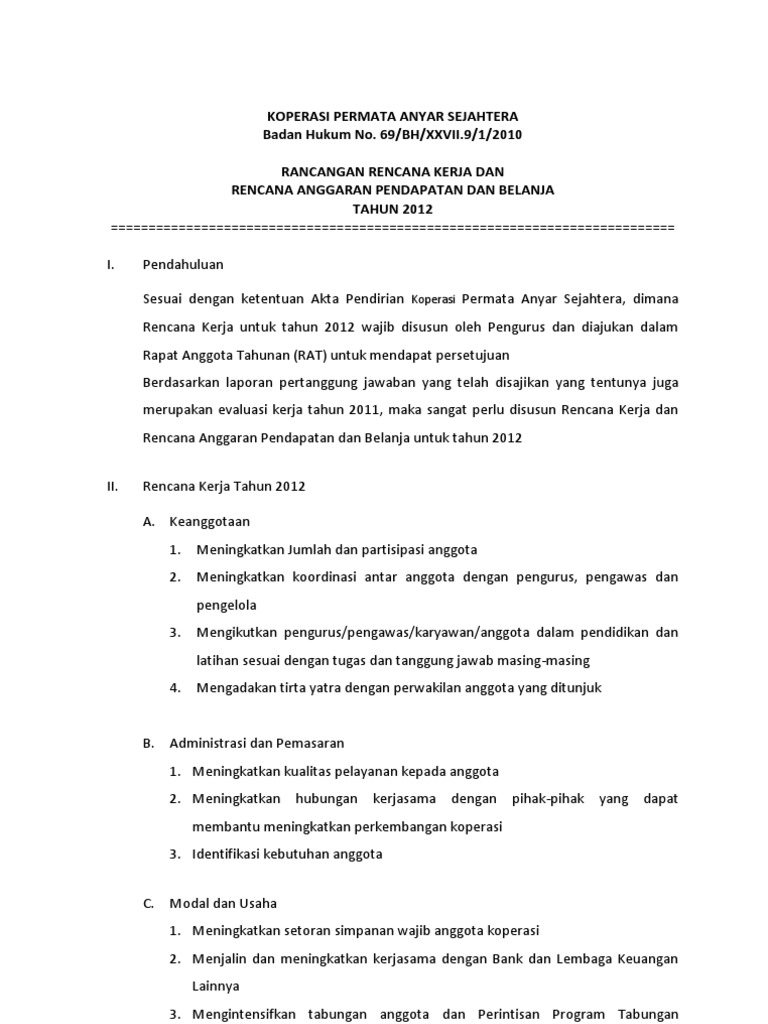 Rancangan Rencana Kerja Dan | PDF