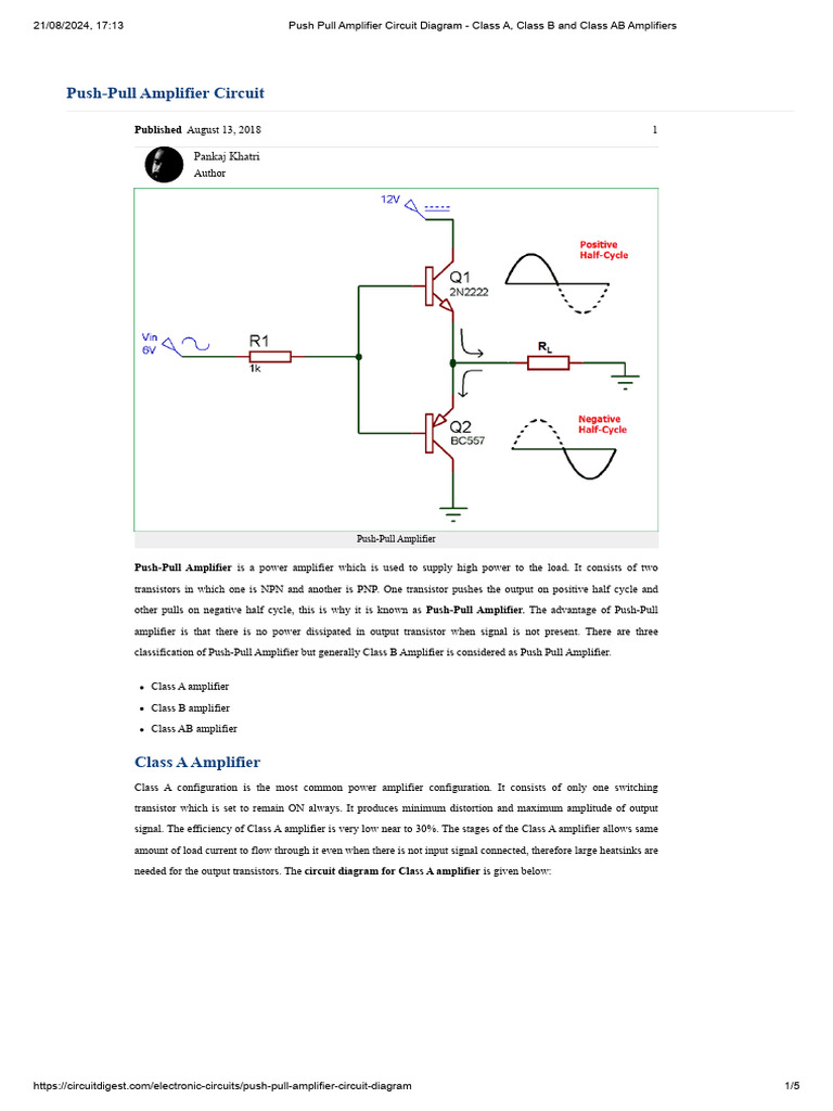Push-Pull Amplifier Circuit Overview | PDF | Amplifier | Electronic ...