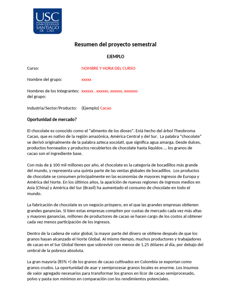 Grupo EJEMPLO - Resumen Del Proyecto Semestral | PDF