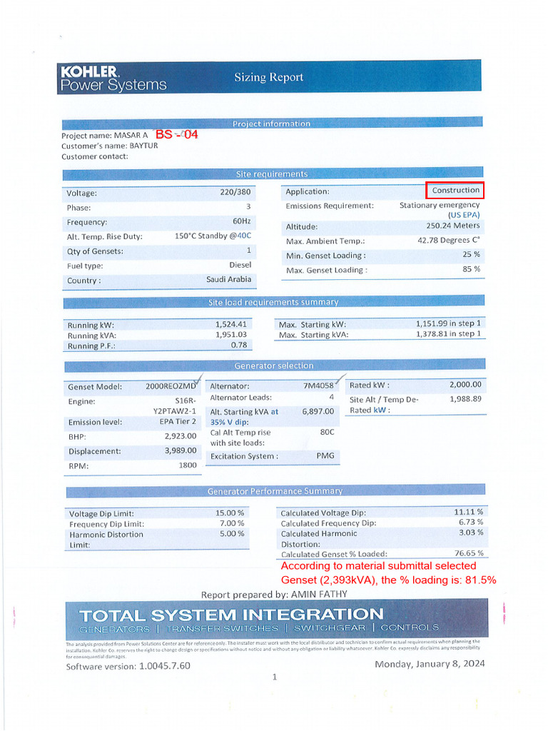 Genset Sizing Comments BS04 | PDF