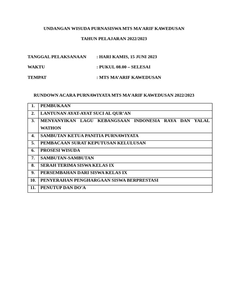 Rundown Wisuda 2023 | PDF