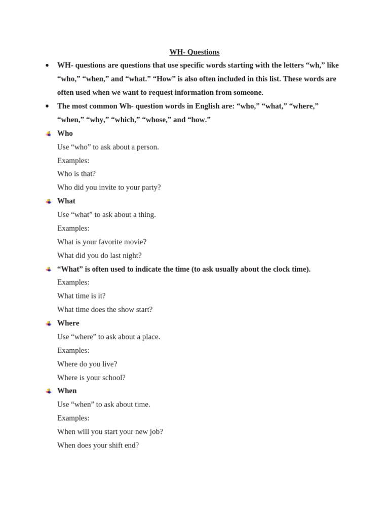 Understanding WH- Questions | PDF