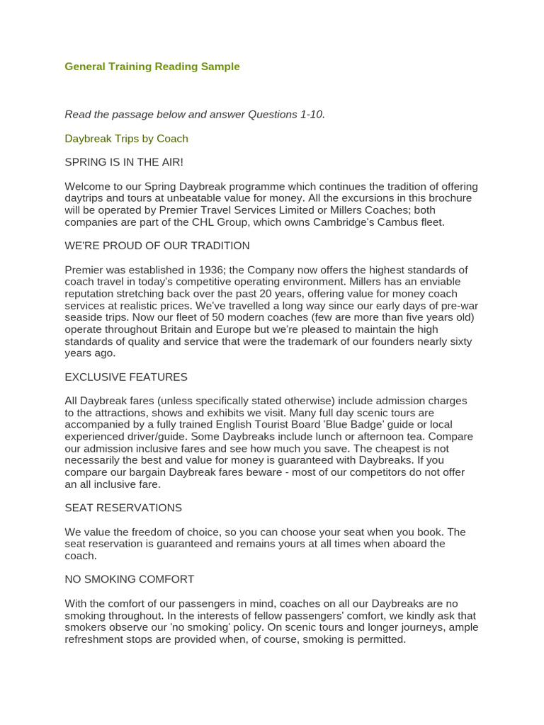 General Training Reading Sample | PDF | Smoking