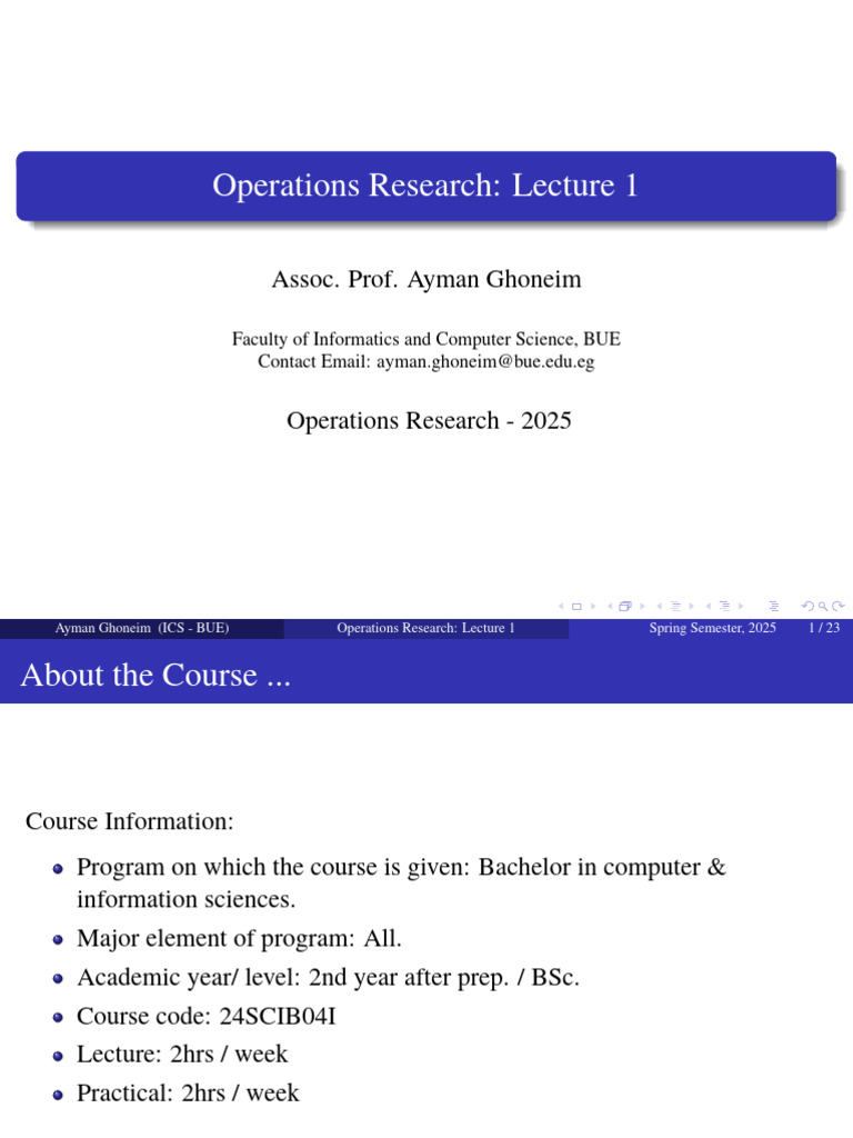 Operations Research Lecture Overview 2025 | PDF | Linear Programming ...