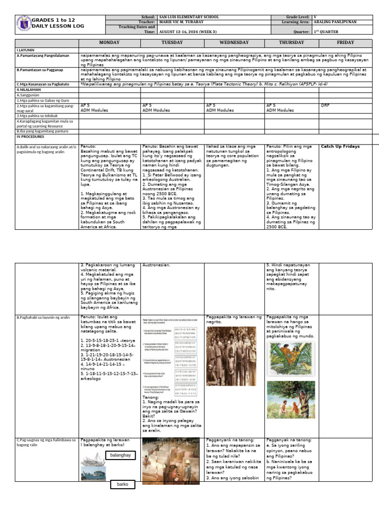 Monday Tuesday Wednesday Thursday Friday: GRADES 1 To 12 Daily Lesson ...