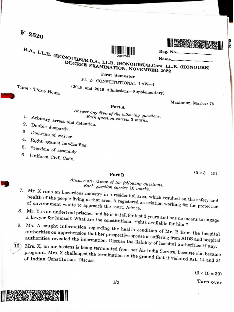 Constitution Question Paper | PDF