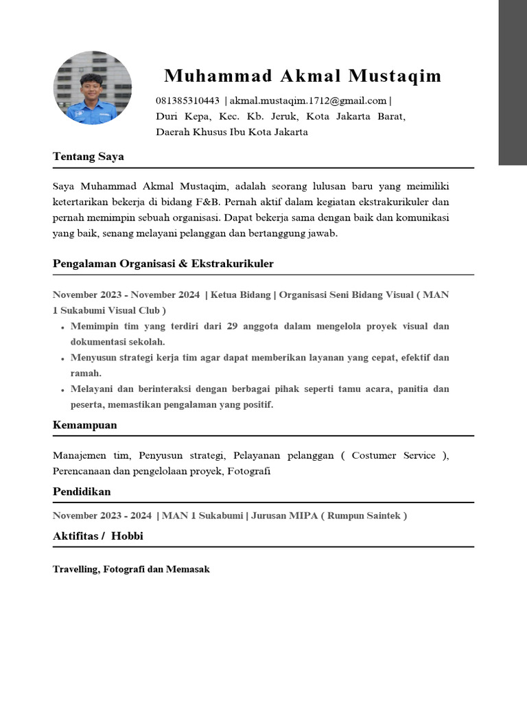 CV Muhammad Akmal Mustaqim | PDF