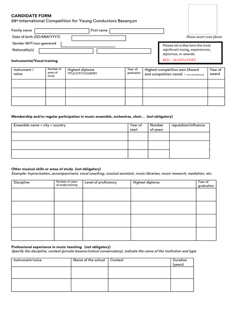 Application Form - Formulaire de Candidature - 2025 | PDF | Conducting ...