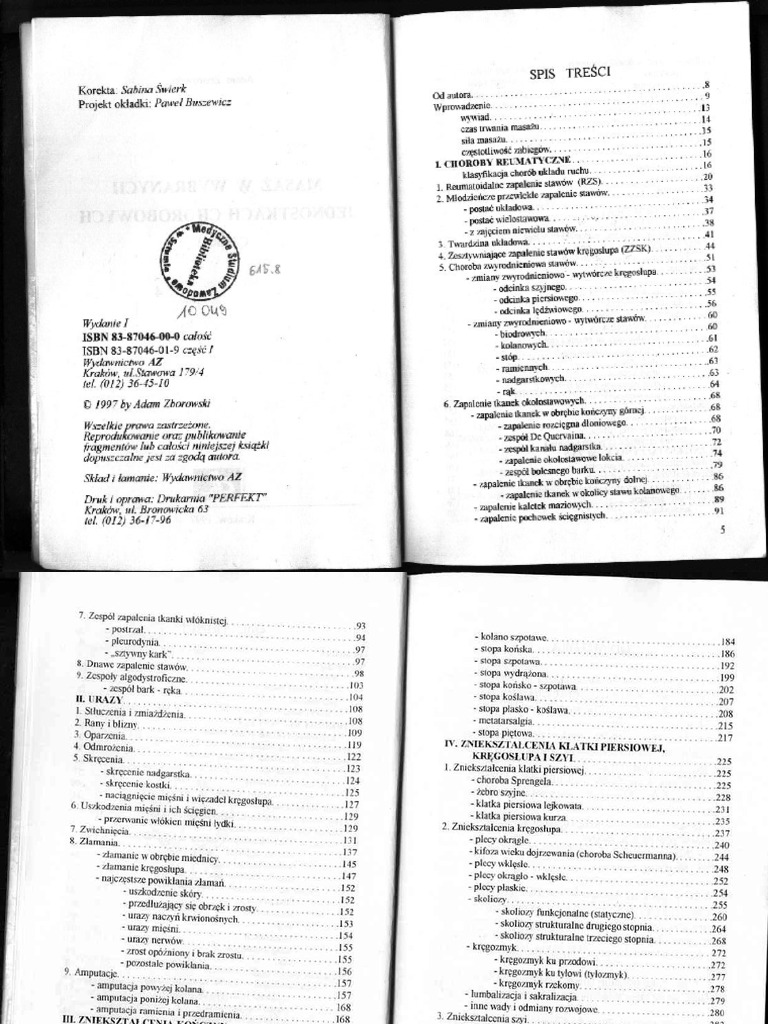 Masaż W Wybranych Jednostkach Chorobowych Cz. I - Adam Zborowski | PDF