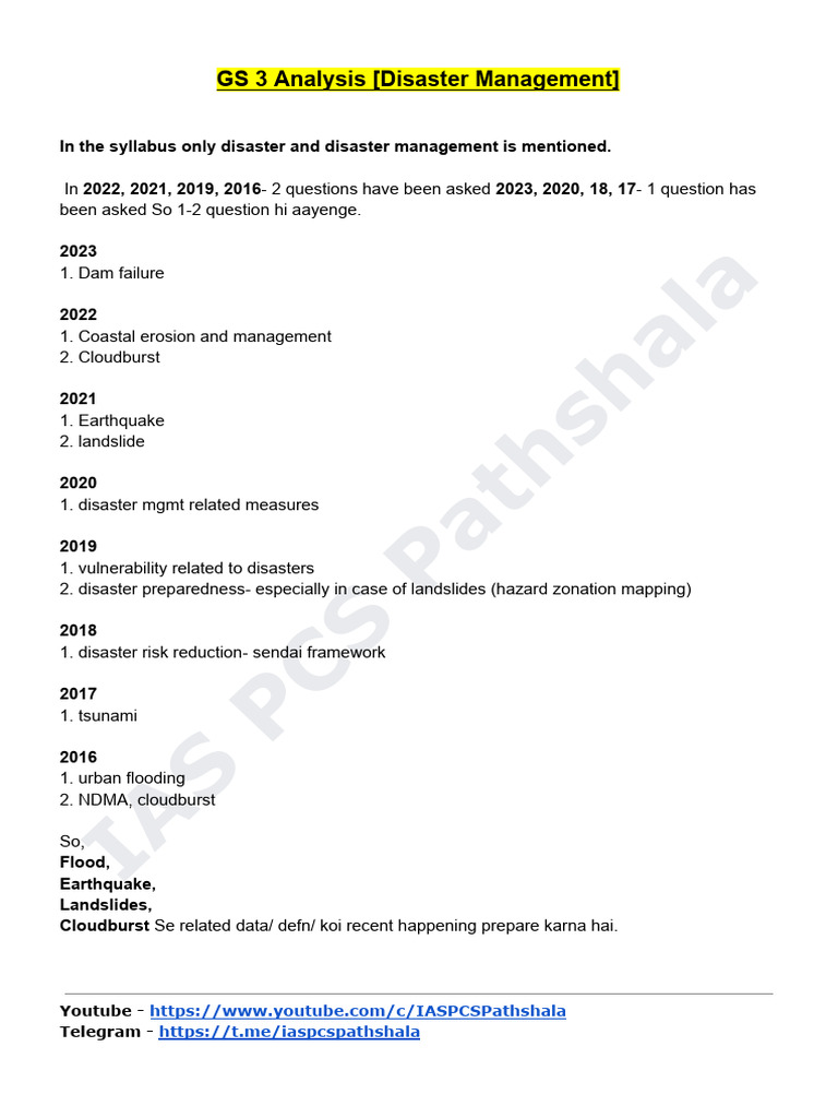 GS 3 Analysis [Disaster Management] | PDF | Emergency Management ...