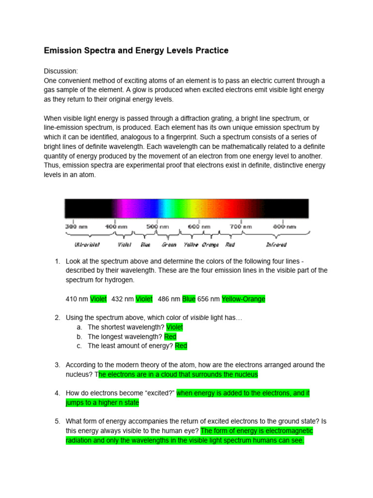 Spectrum - Waves Homework | PDF | Emission Spectrum | Energy Level
