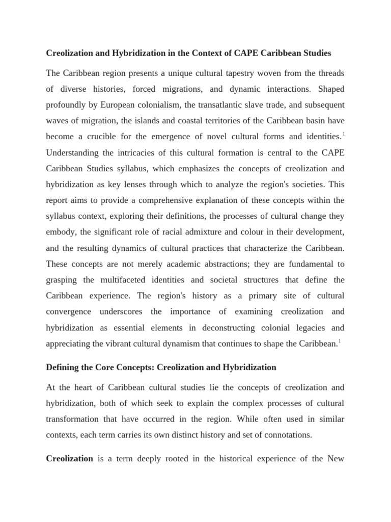 Creolization and Hybridization in Caribbean Studies | PDF