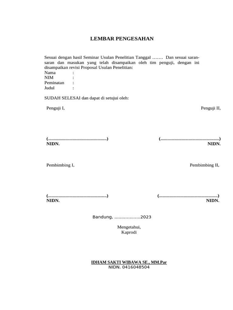 LEMBAR PENGESAHAN PERBAIKAN USULAN PENELITIAN | PDF