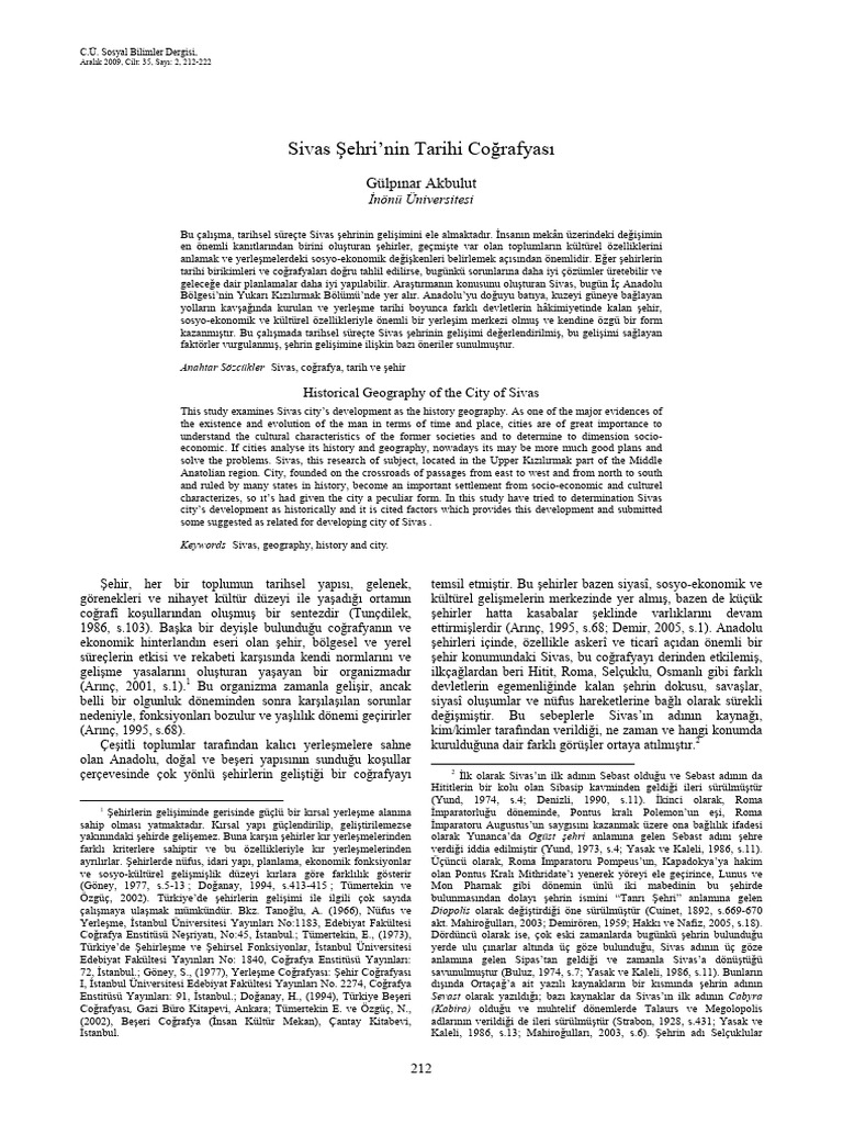 Sivas Sehri Nin Tarihi Cografyasi Histor | PDF