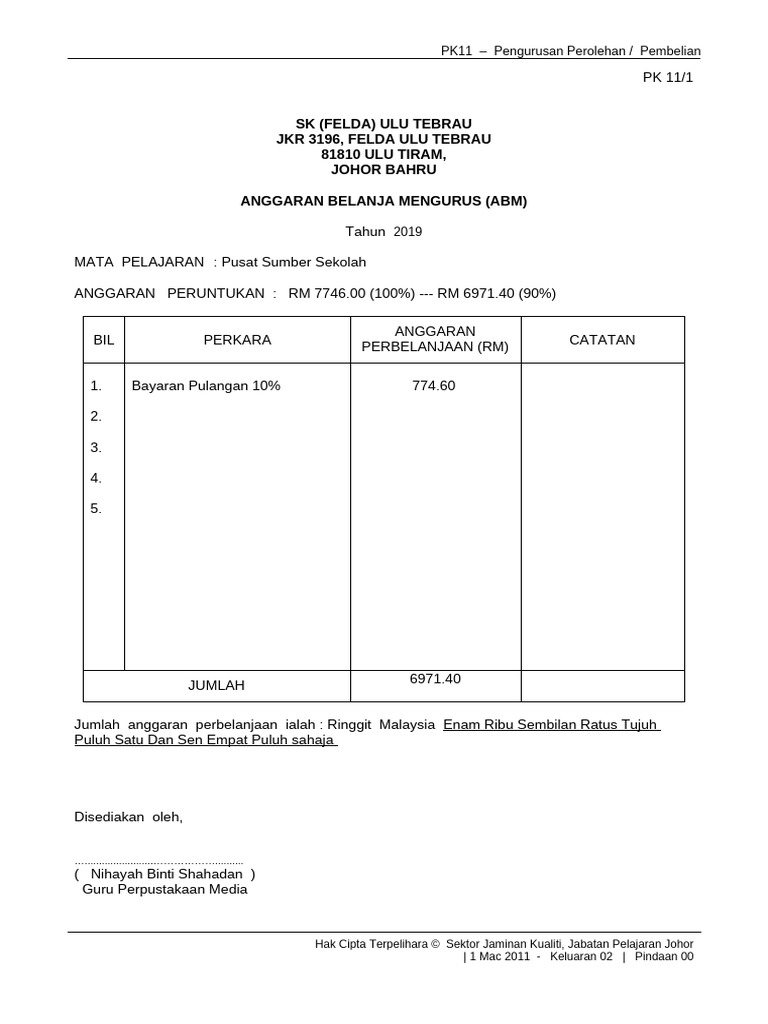 Anggaran Belanja Mengurus 2019 | PDF