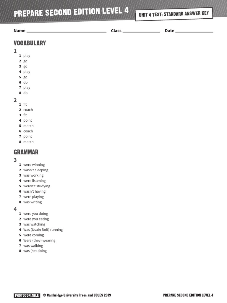 Prepare Level 4 Unit 4 Test Answer Key | PDF