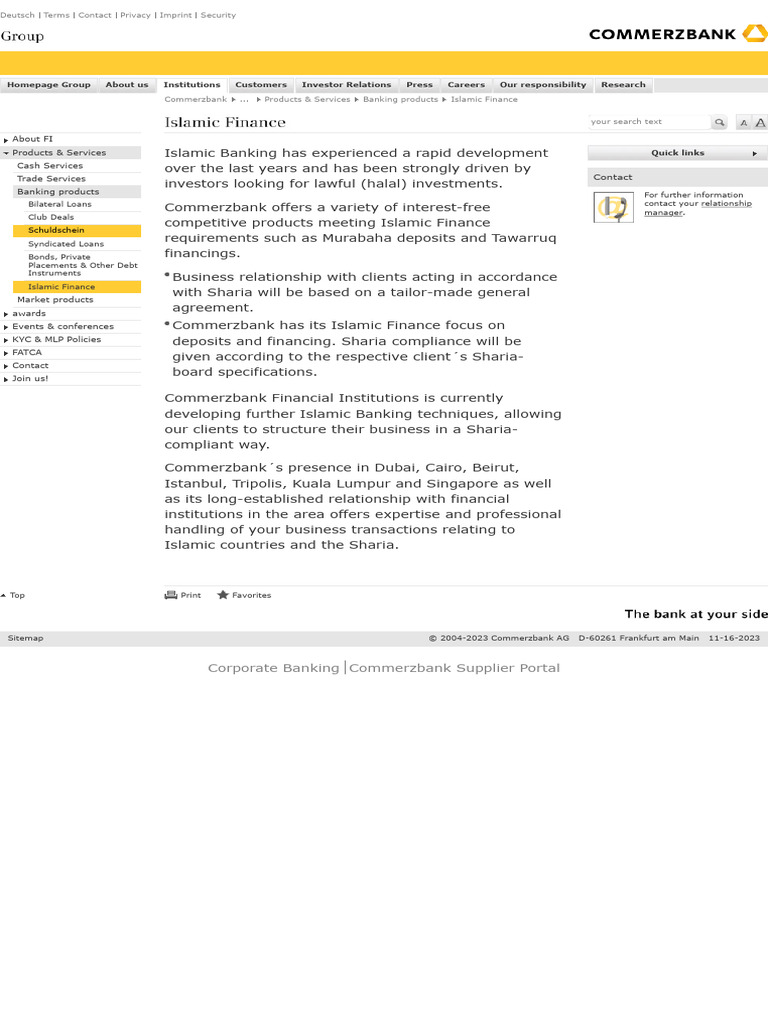 Commerzbank AG - Islamic Finance | PDF | Islamic Banking And Finance | Banks