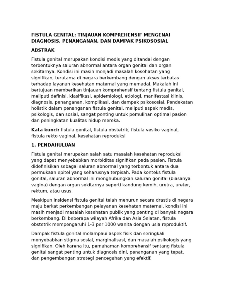Fistula Genital: Diagnosis dan Penanganan | PDF