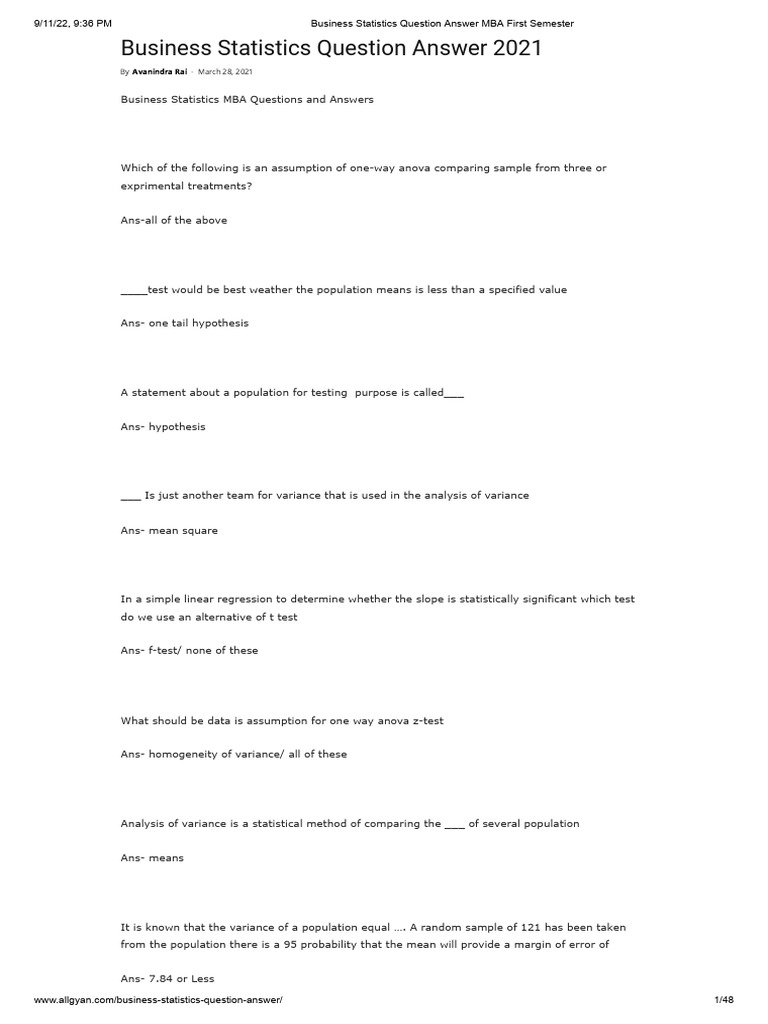 Business Statistics Question Answer MBA First Semester.pdf | PDF ...