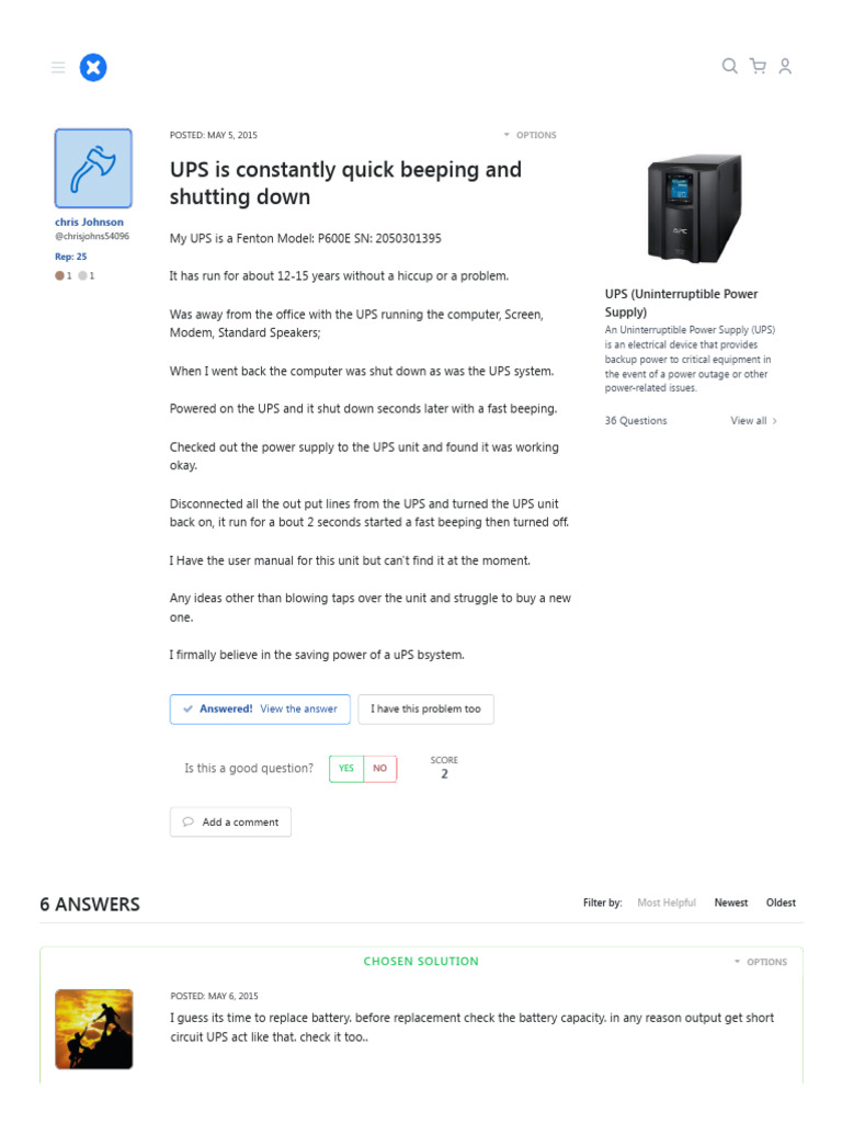 SOLVED - UPS Is Constantly Quick Beeping and Shutting Down - UPS ...