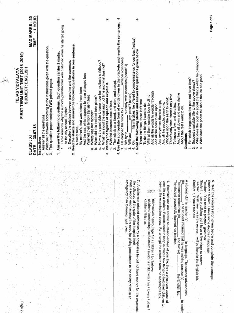 XI - Paper 25 Mark 1st Term | PDF