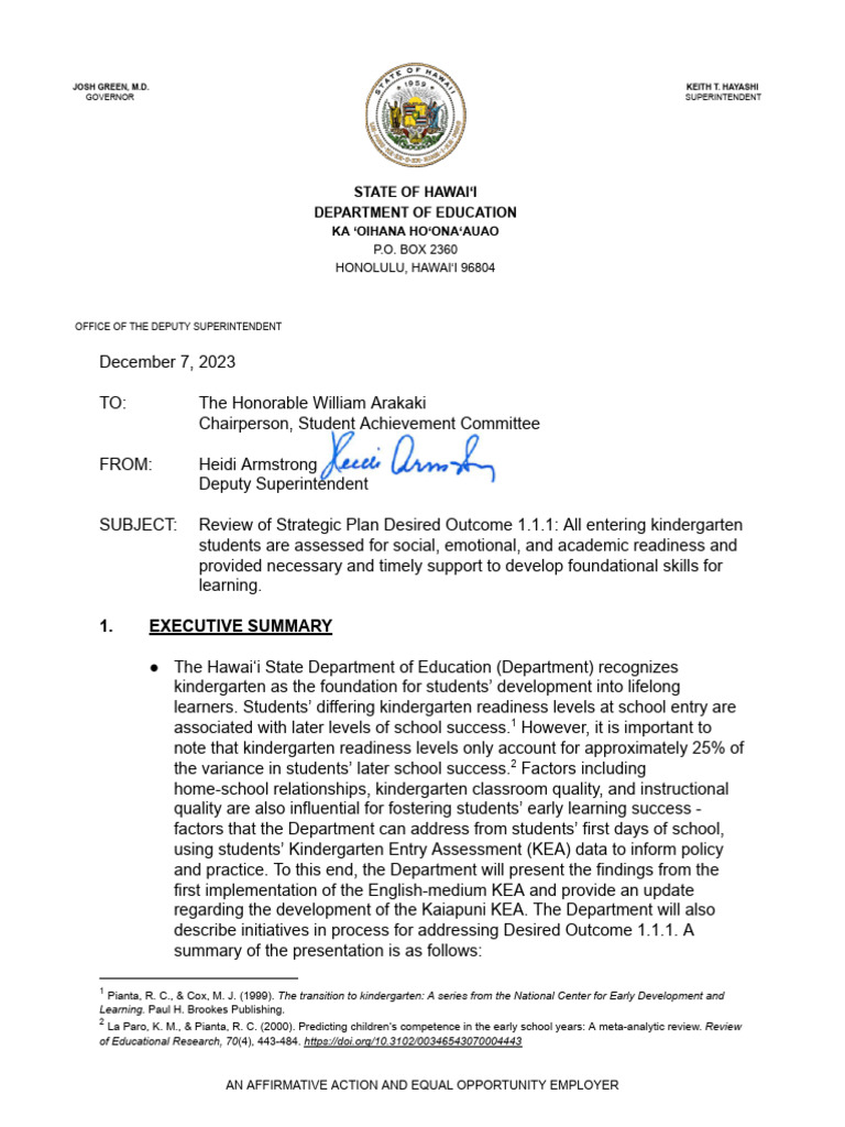 Hawaii Kindergarten Readiness Assessment Update | PDF | Child ...