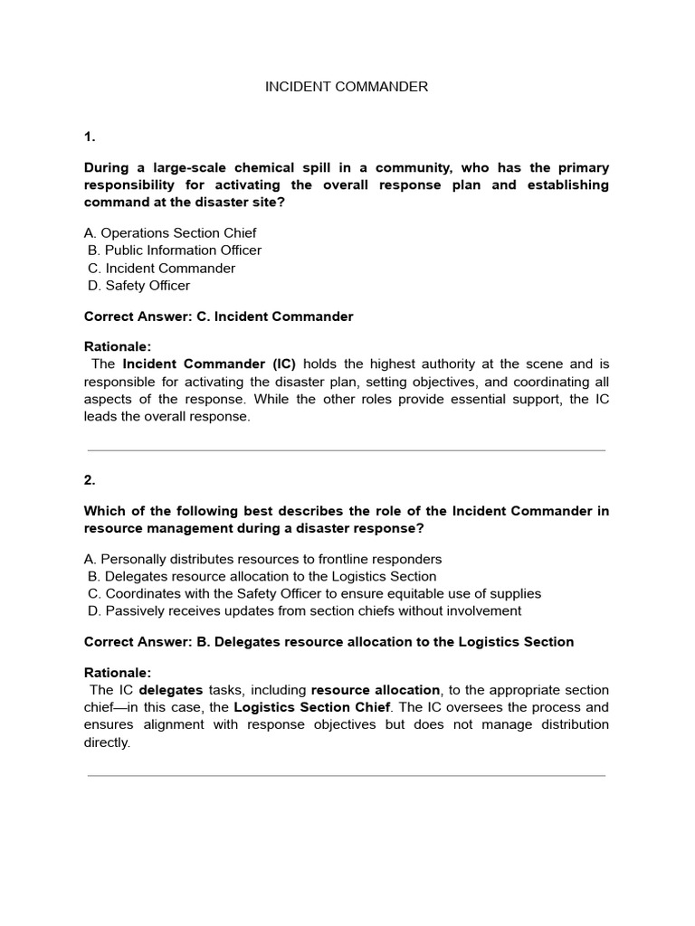 Role of Incident Commander in Disasters | PDF | Emergency Management ...