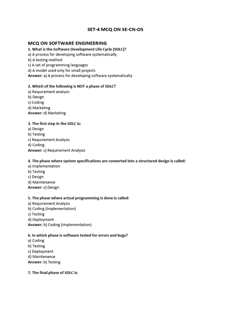 Set-4 MCQ On Se-Cn-Os With Solution | PDF | Software Development Process | Scheduling (Computing)