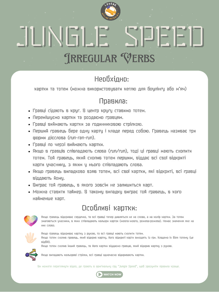 Jungle Speed Irregular Verbs | PDF