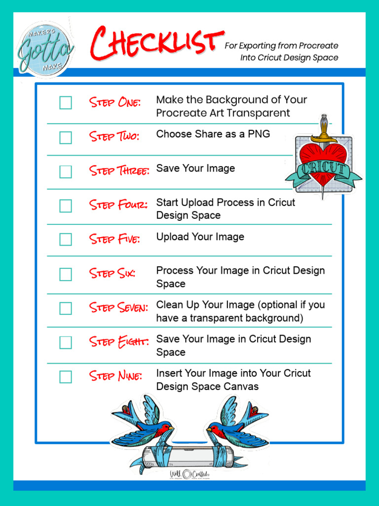Checklist for Procreate to Cricut | PDF