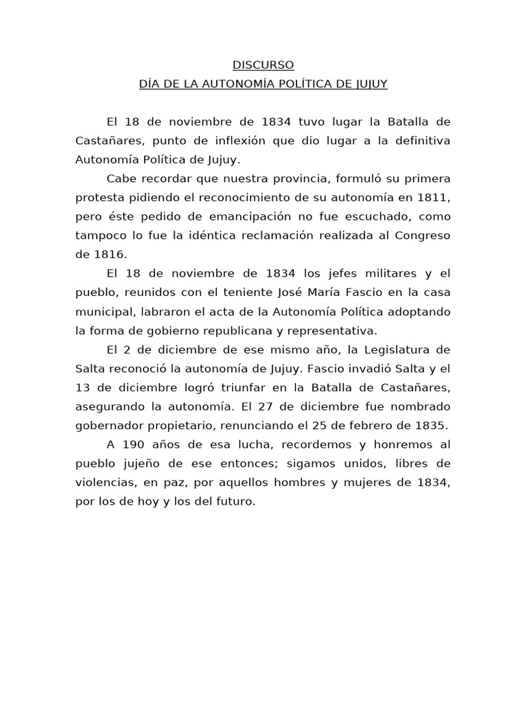 Autonomía Política de Jujuy: 1834 | PDF