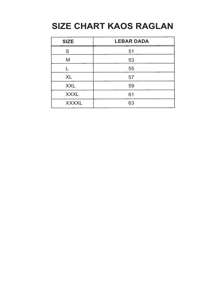 Size Chart Kaos Raglan | PDF