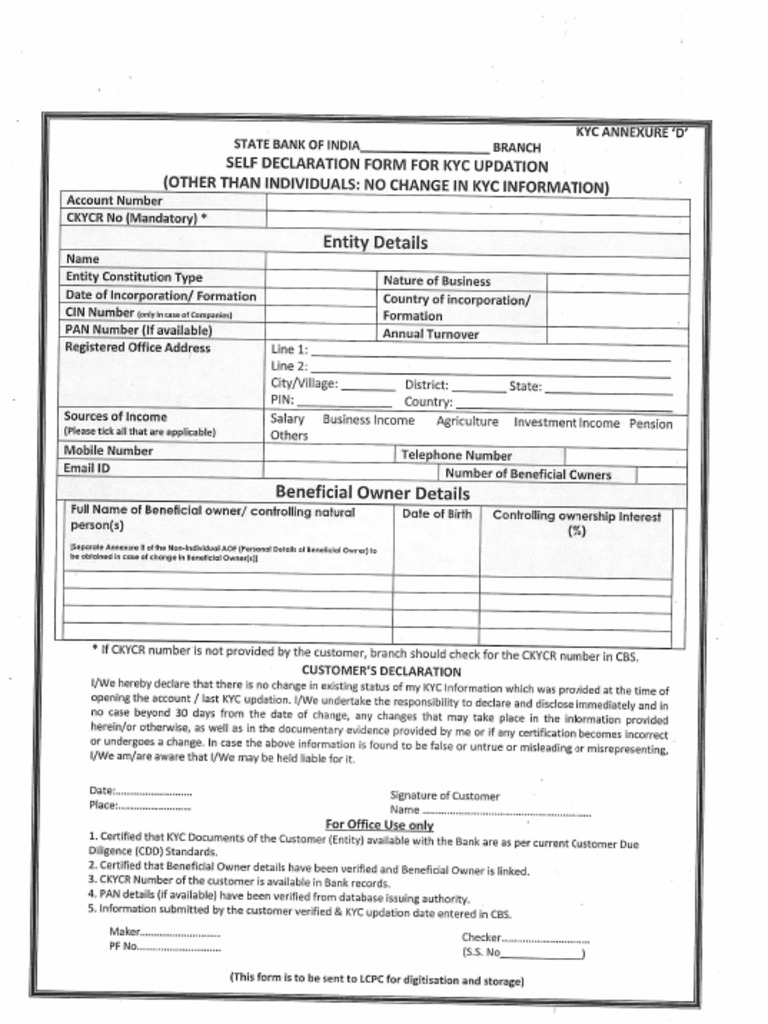 Self Declaration Form For KYC Updation | PDF