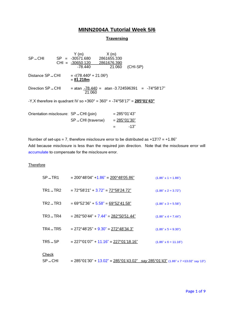 MINN2004A Tutorial Week 5 Traverse Answer 03 | PDF
