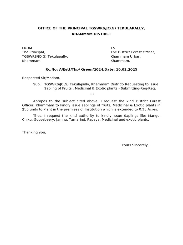 Request for Fruit and Medicinal Saplings | PDF