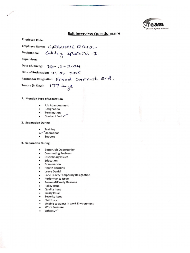 Exit Interview Questionnaire | PDF