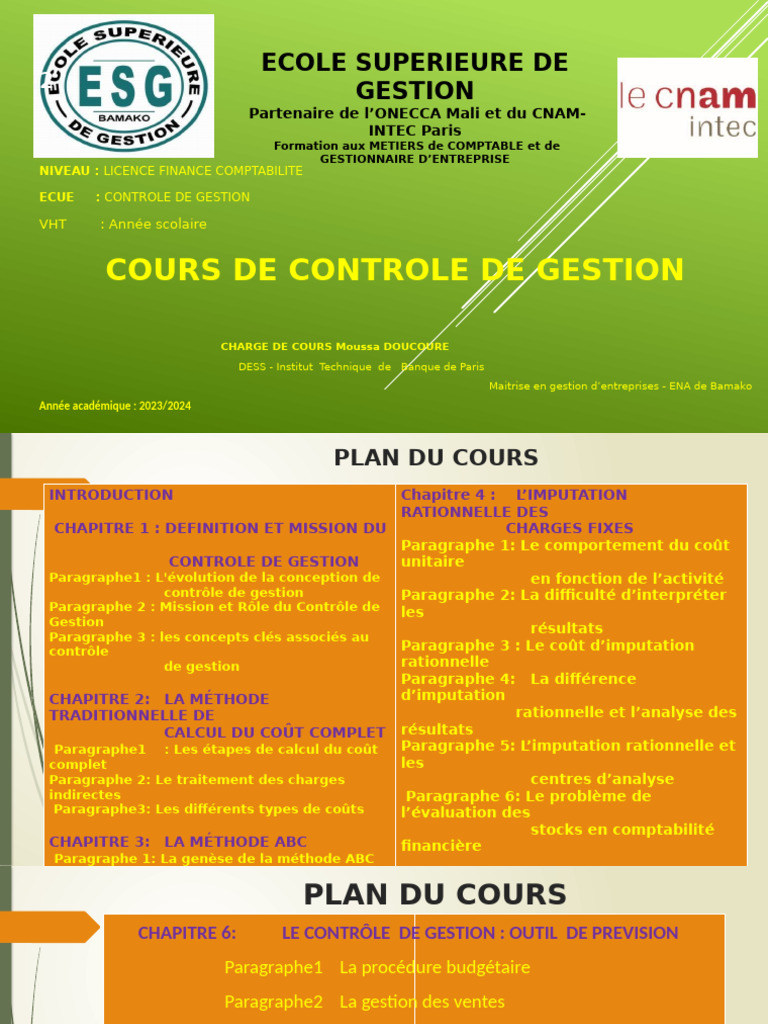 Cours CONROLE DE GESTION LCF3 2023 2024 CNAM INTEC | PDF | Dépréciation ...