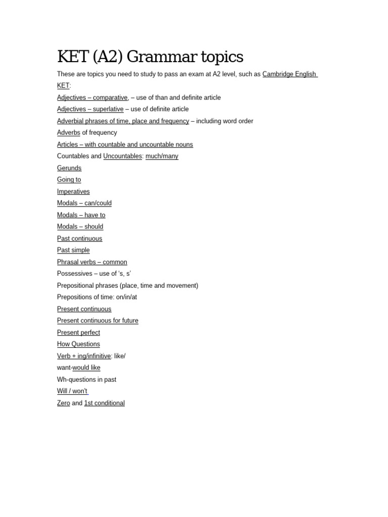 KET Grammar Topics | PDF
