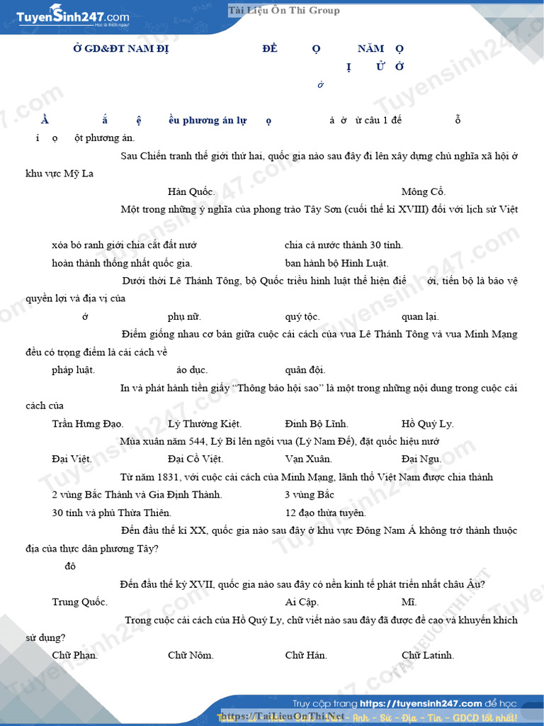 De Thi Hkii Mon Lich Su 11 So GD DT Nam Dinh Nam 2023 2024 1716276132 | PDF