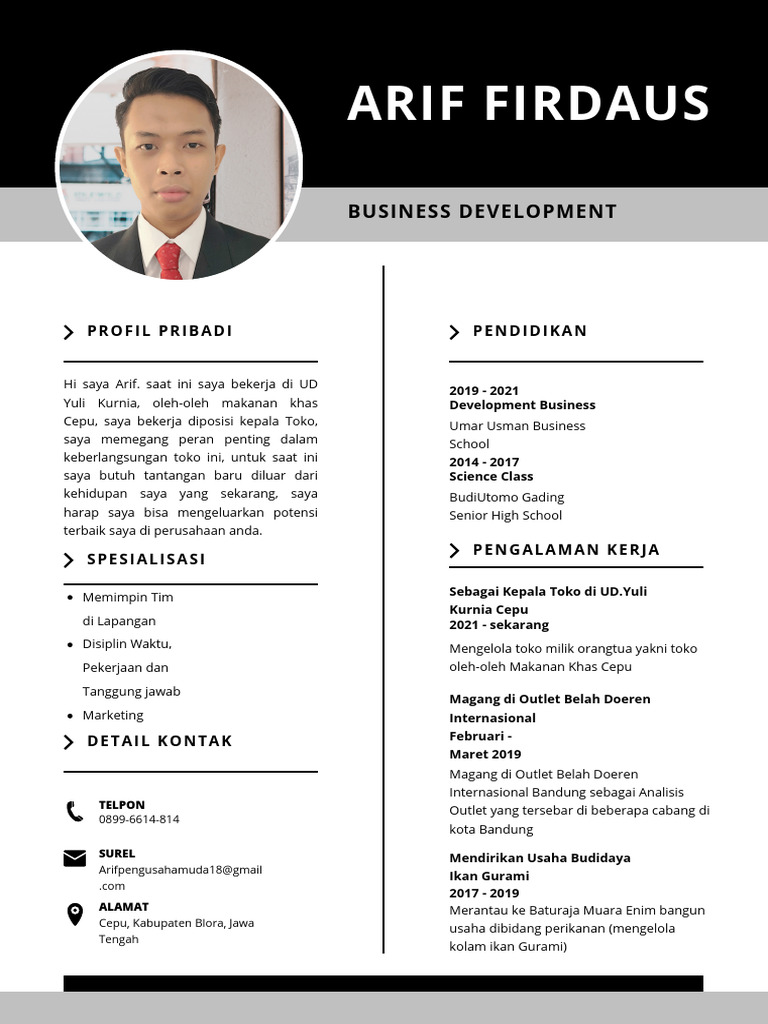 Profil Arif Firdaus: Kepala Toko Cepu | PDF