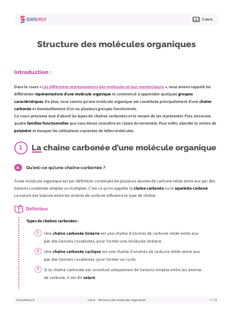 Structure et Nomenclature des Molécules Organiques | PDF | Liaison ...