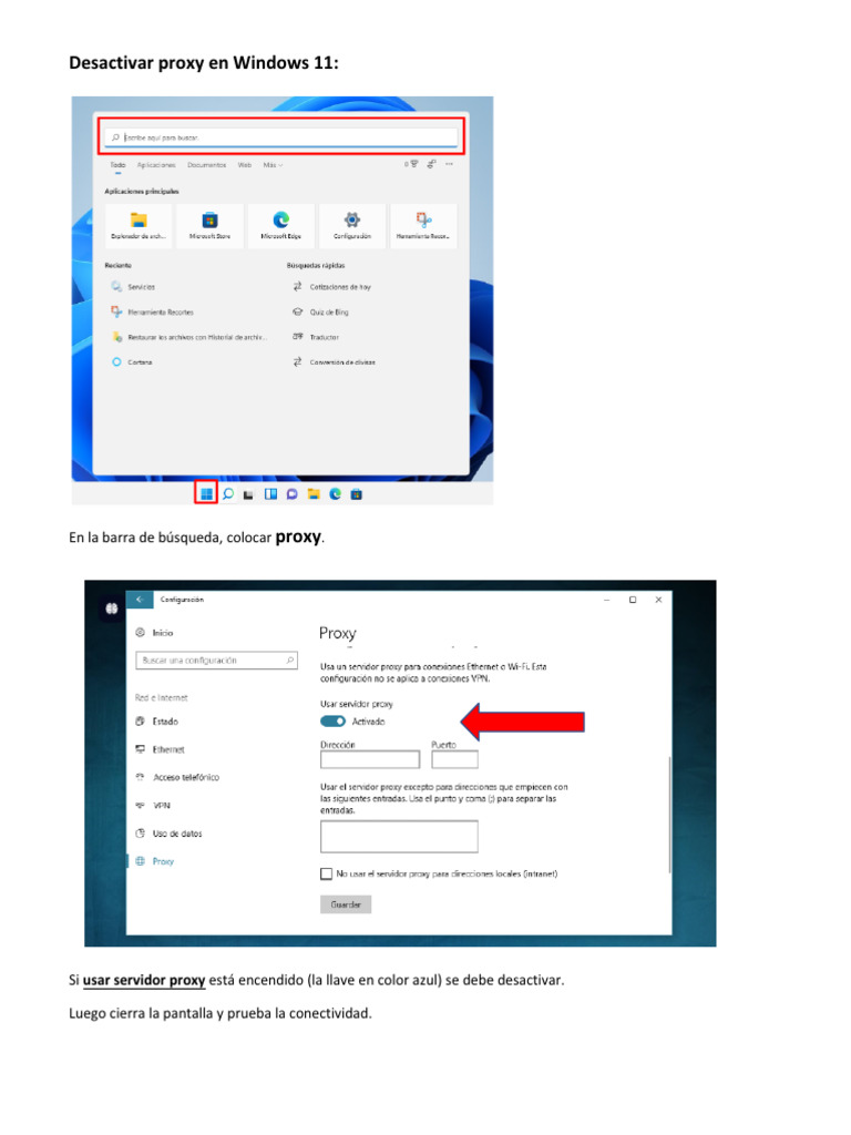 Desactivar Proxy en Windows 11 | PDF