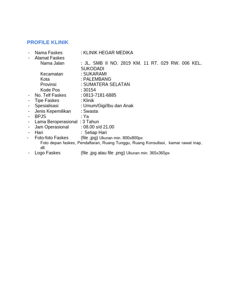 Setup Profile Klinik | PDF