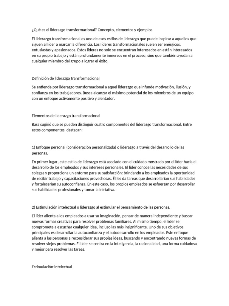 Qué es el liderazgo transformacional | PDF | Liderazgo | Autoeficacia
