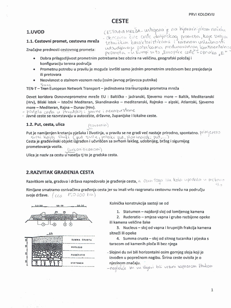 Skripta Kolokvij 1 CESTE | PDF