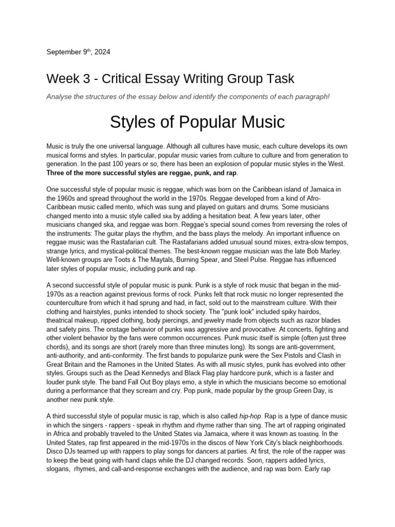 CEW03- Group Work Essay Structure Example | PDF | Reggae | Punk Rock