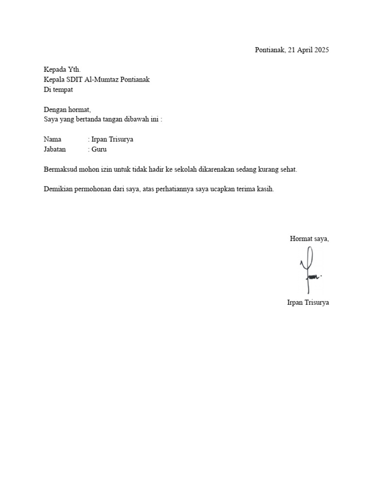 Surat Izin Irpan Trisurya | PDF