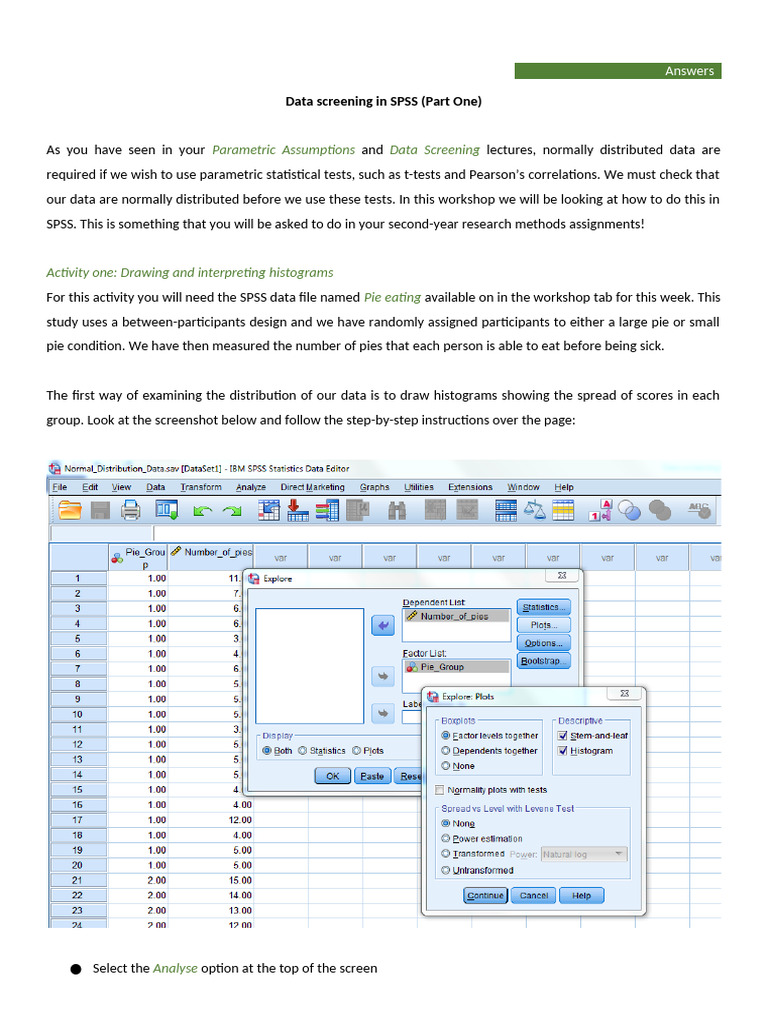 Answers For Data Screening in Spss Part One | PDF | Skewness | Standard ...