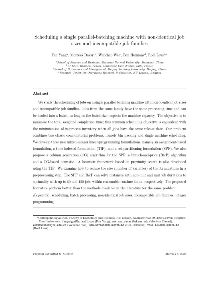 Scheduling Non-Identical Jobs on Batching Machine | PDF | Mathematical Optimization | Linear ...