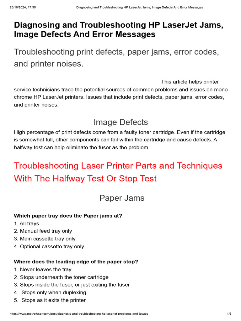 Diagnosing and Troubleshooting HP LaserJet Jams, Image Defects and ...
